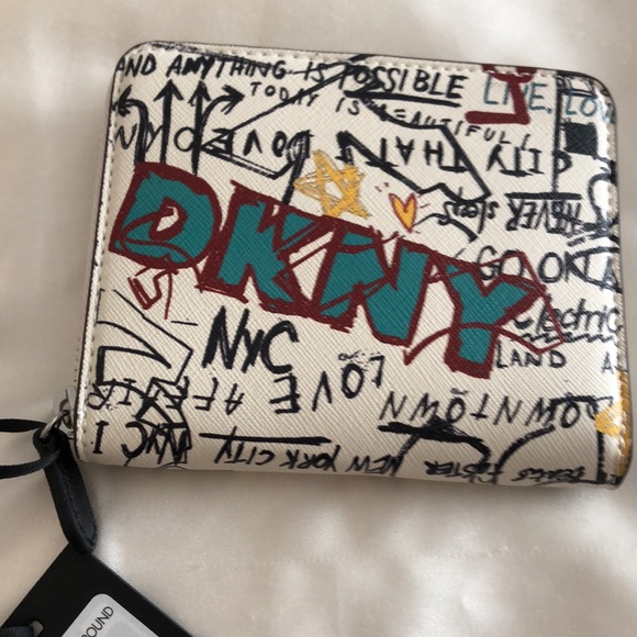 Dkny | Bags | Dkny Vela Small Zip Around Wallet White Faux Leather With ...